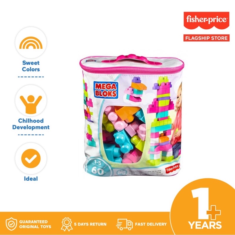 Fisher Price - Mega Bloks First Builder Big Building Bag Pink (60Pcs ...