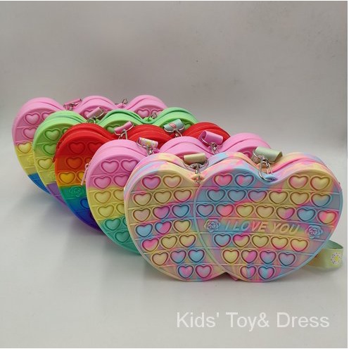 Pop It Heart Shoulder Bag Fidget Toys Sensory Push Pop It Bubble Fidget ...