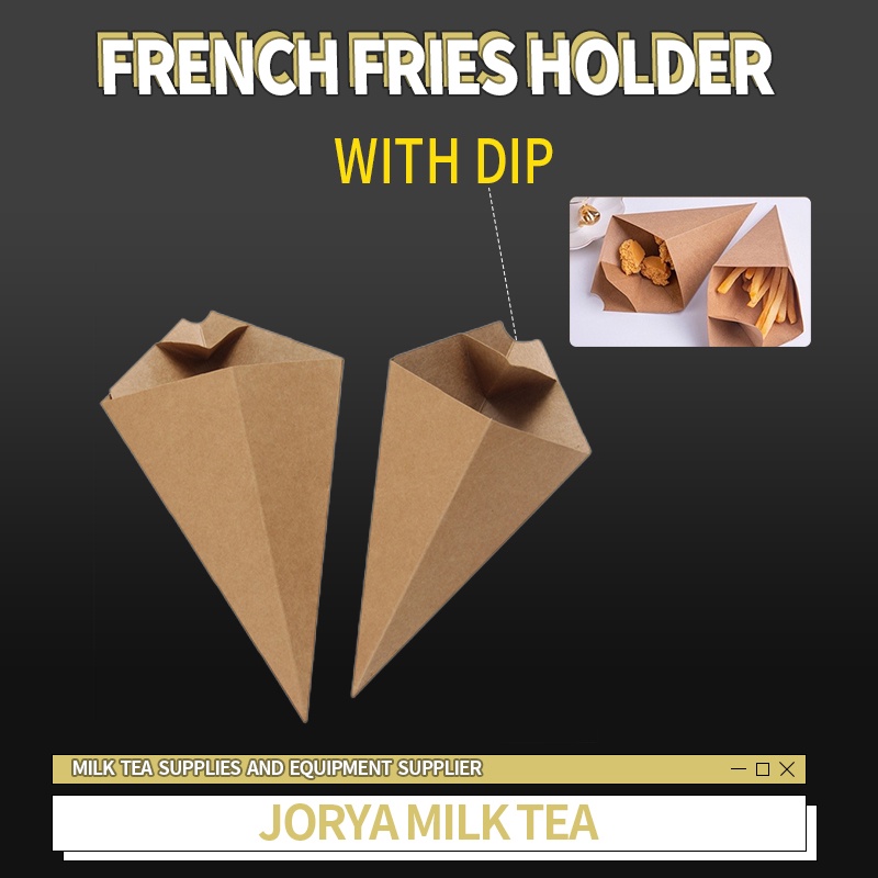 50PCS French Fries Holder Paper Kraft Cones With Dip Snacks Takeout Box ...