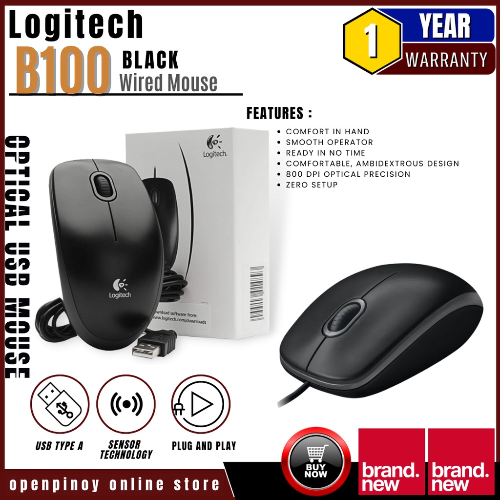 Brandnew LOGITECH USB MOUSE B100 | Shopee Philippines