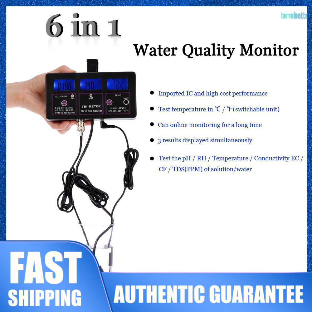 Professional 6 in 1 Multi-parameter Water Testing Meter Digital LCD ...