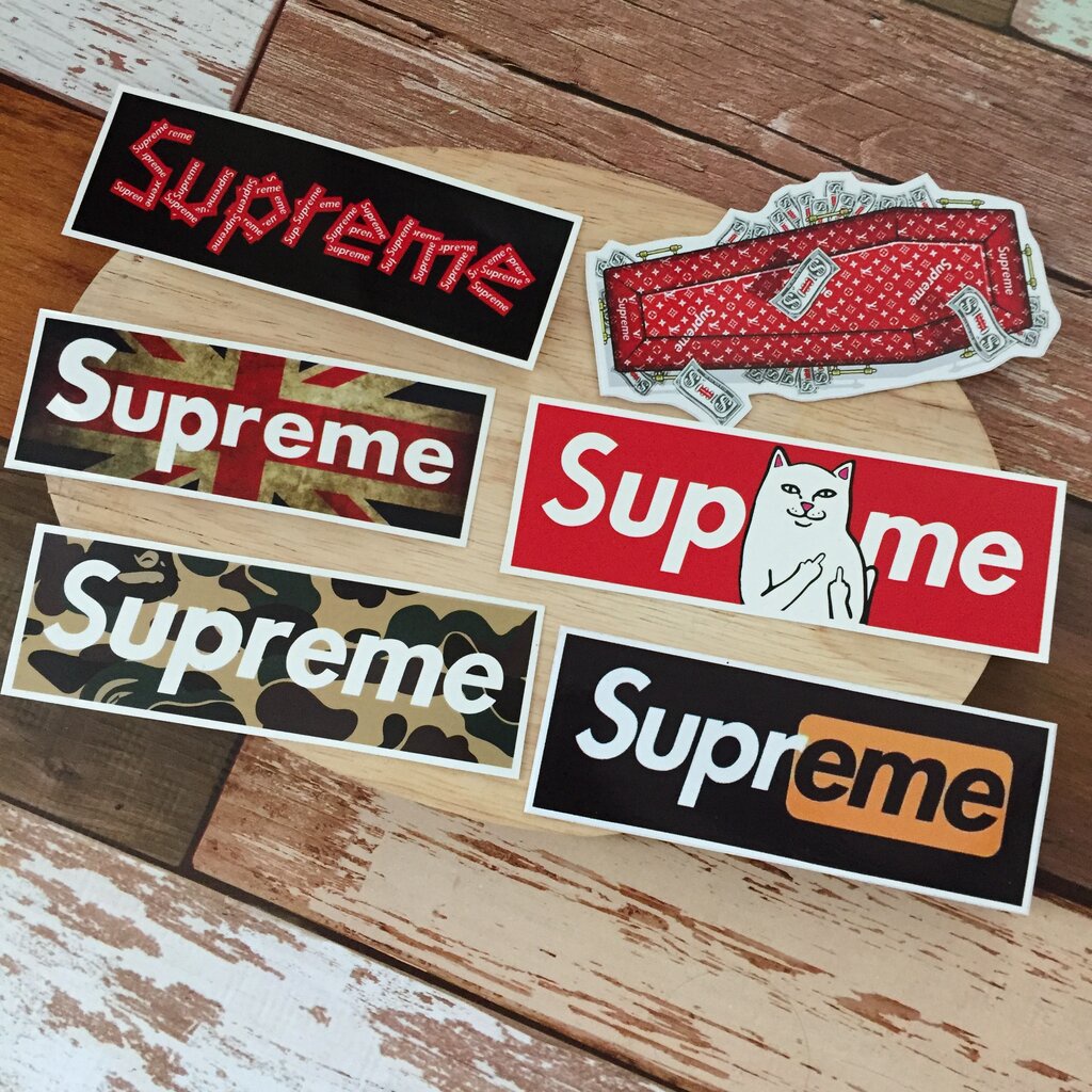 Supreme Logo Sticker Waterproof Coating Vertical Pattern Die Cut ...