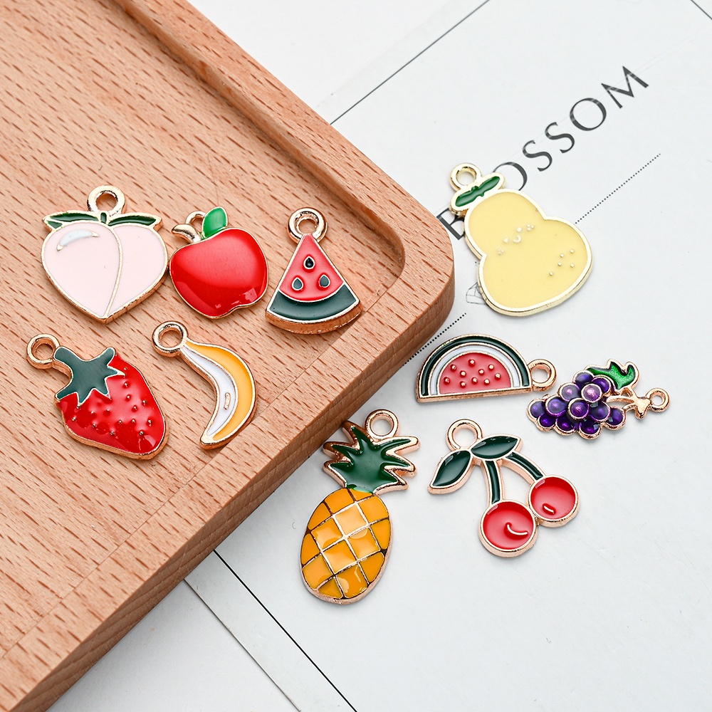 10pcs Fruit Enamel Charms Drop Oil Banana Apple Grape Strawberry ...