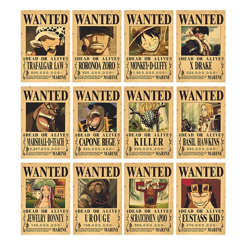 Anime One Piece WANTED Retro Poster Luffy Roronoa Zoro Nami Vintage ...