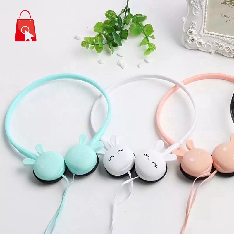 Cute Rabbit Headphones Mini Big Headphones Subwoofer Wired Voice ...
