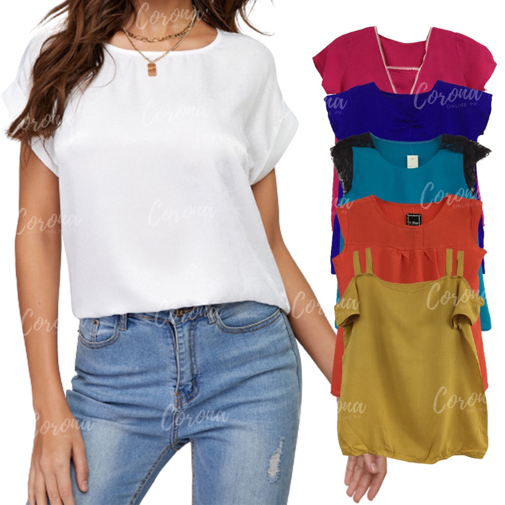 Women's Casual Blouse Regular Fit Cotton Assorted Design | Shopee ...