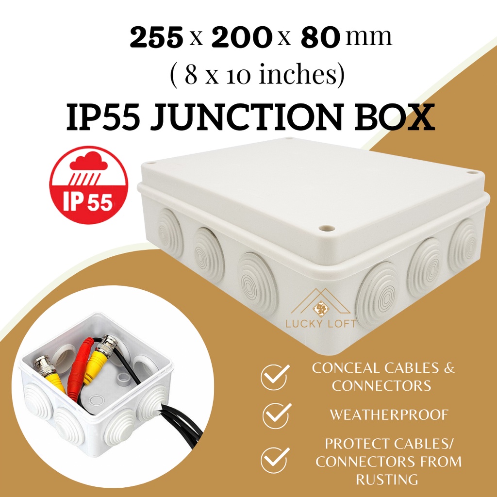 255x200x80mm (8x10x3") IP55 Weatherproof junction box for indoor ...