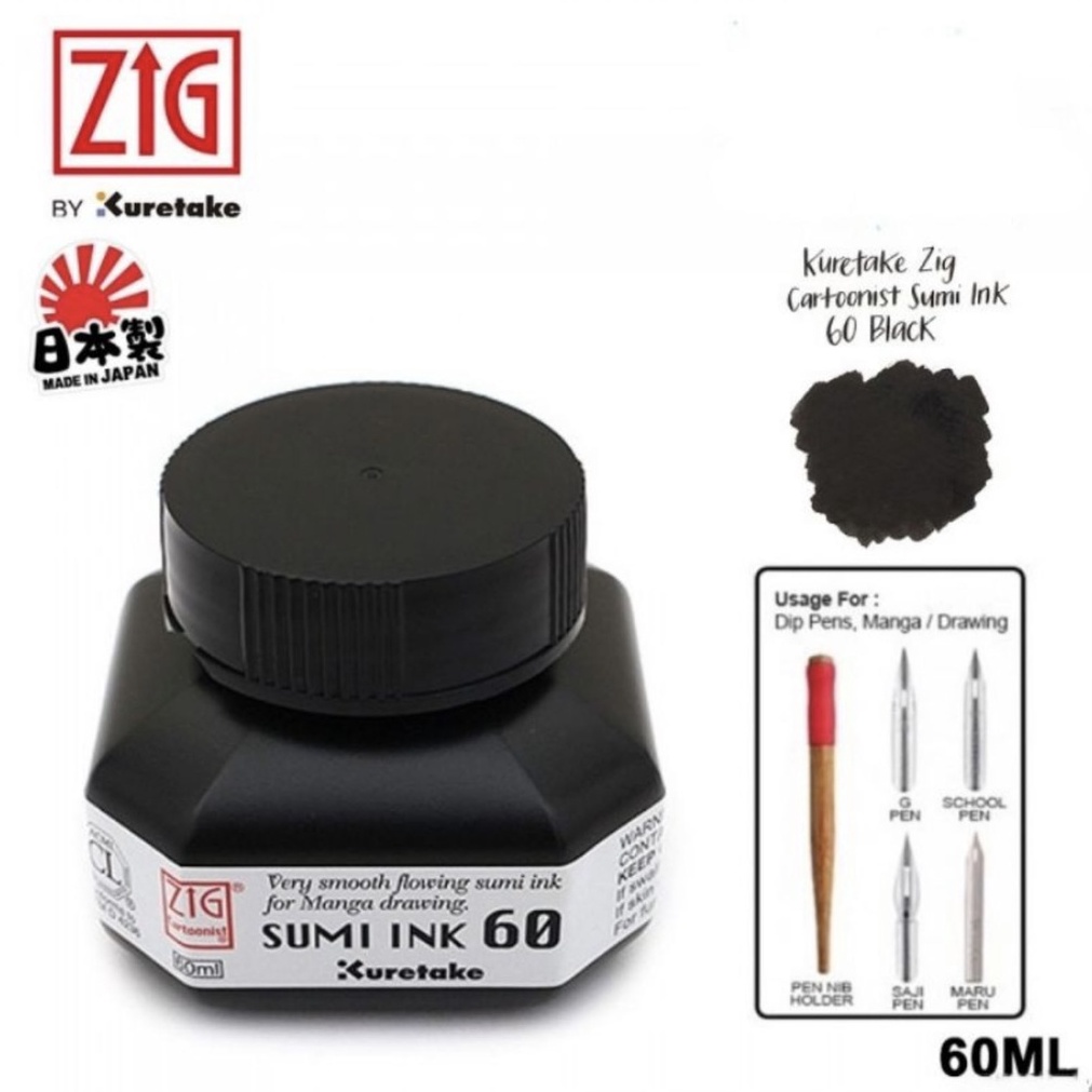 KURETAKE Zig Manga Comic Calligraphy Ink Cartoonist Sumi Ink 60ml - Black Colour | Shopee ...