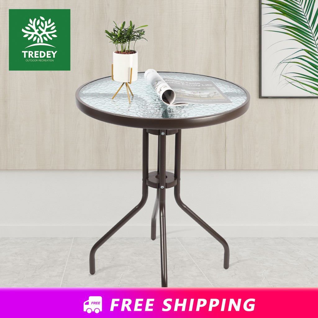 home lifeTREDEY 60cm Outdoor Furniture Table Graden Glass Round Table ...