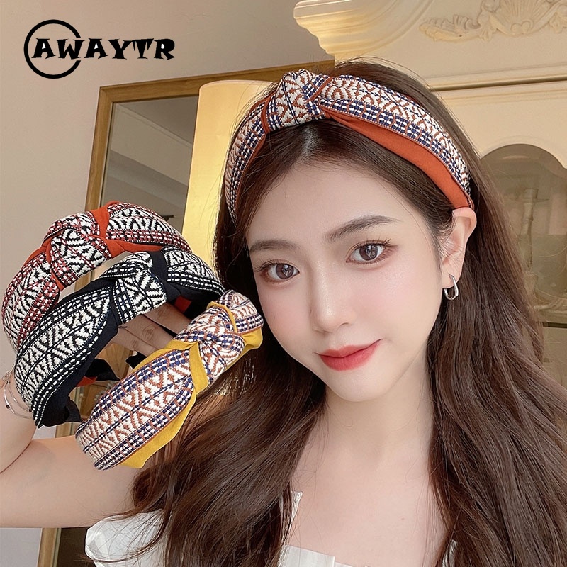 AWAYTR Korean Ethnic Retro Headband Fot Women Simple Middle Knotted Wide-brimmed Hairband Hair ...