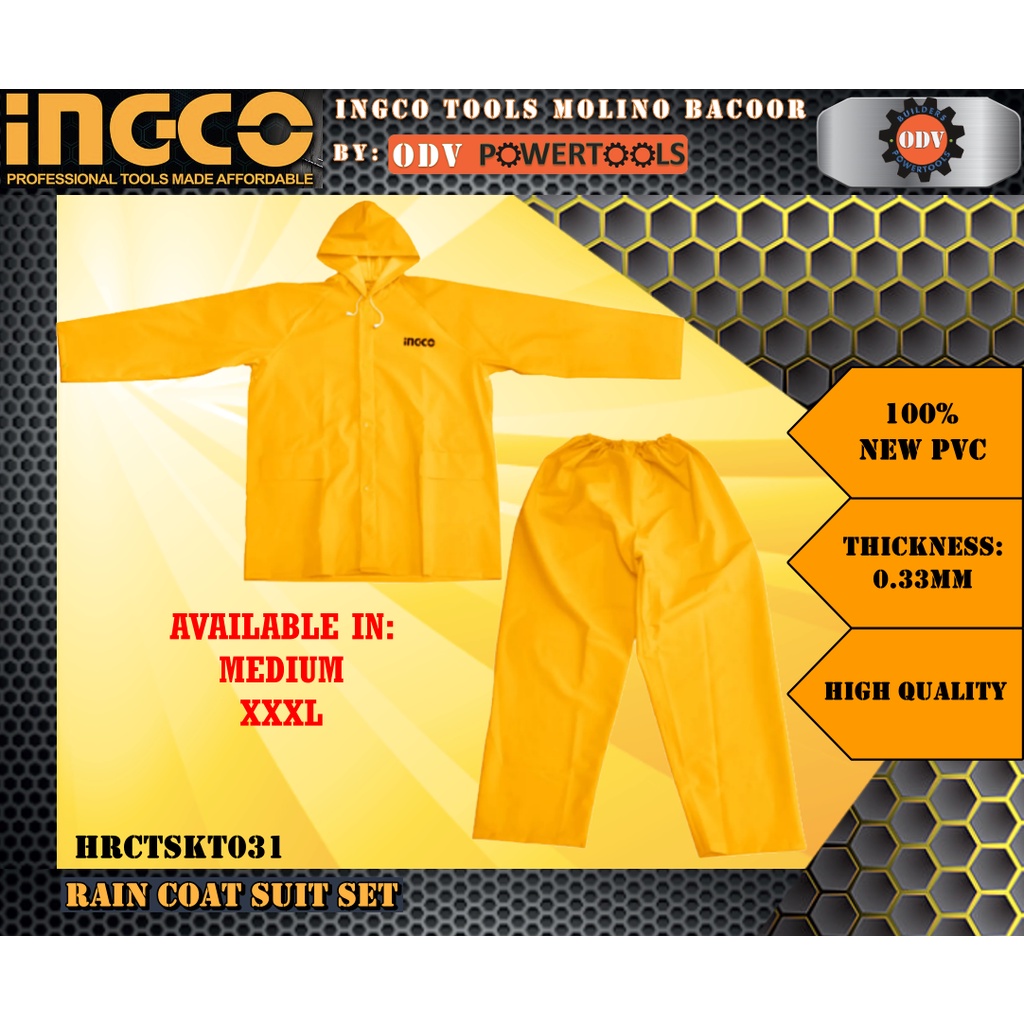 Ingco HRCTSKT031 Rain Coat Suit Set with Zipper and 2 Pockets On The ...