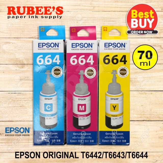 EPSON ORIGINAL INK T6642 CYAN , T6643 MAGENTA , T6644 YELLOW | Shopee ...