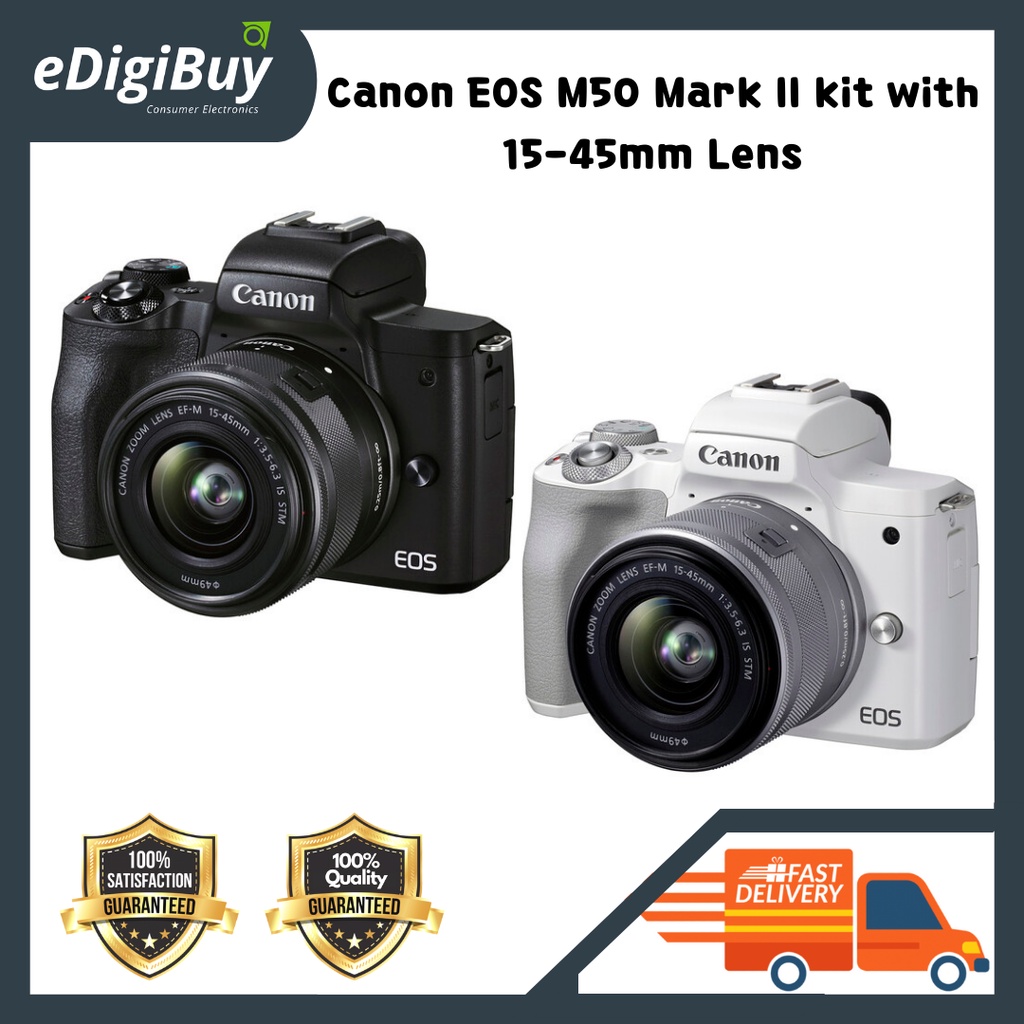 Canon EOS M50 Mark II Mirrorless Digital Camera with 15-45mm Lens (Black/White) | Shopee Philippines