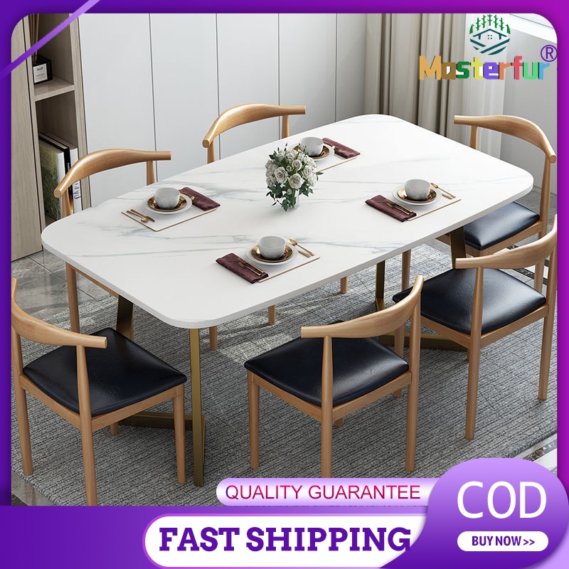 〽️COD 140CM Imitation marble Dining Table Kitchen long table simple ...