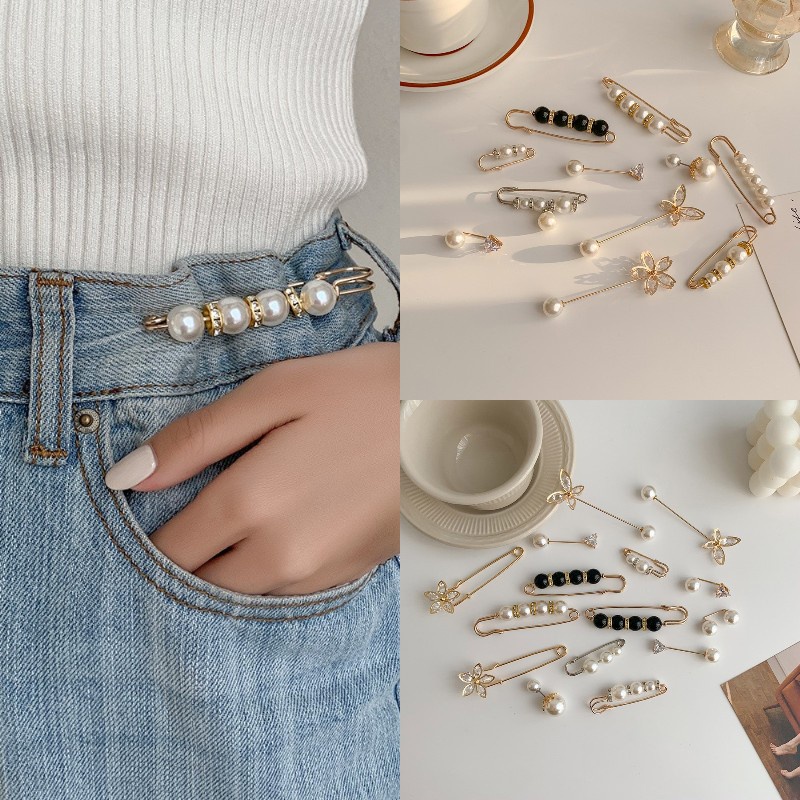 Pearl Brooch fixed clothes skirt waist closing anti light buckle ...