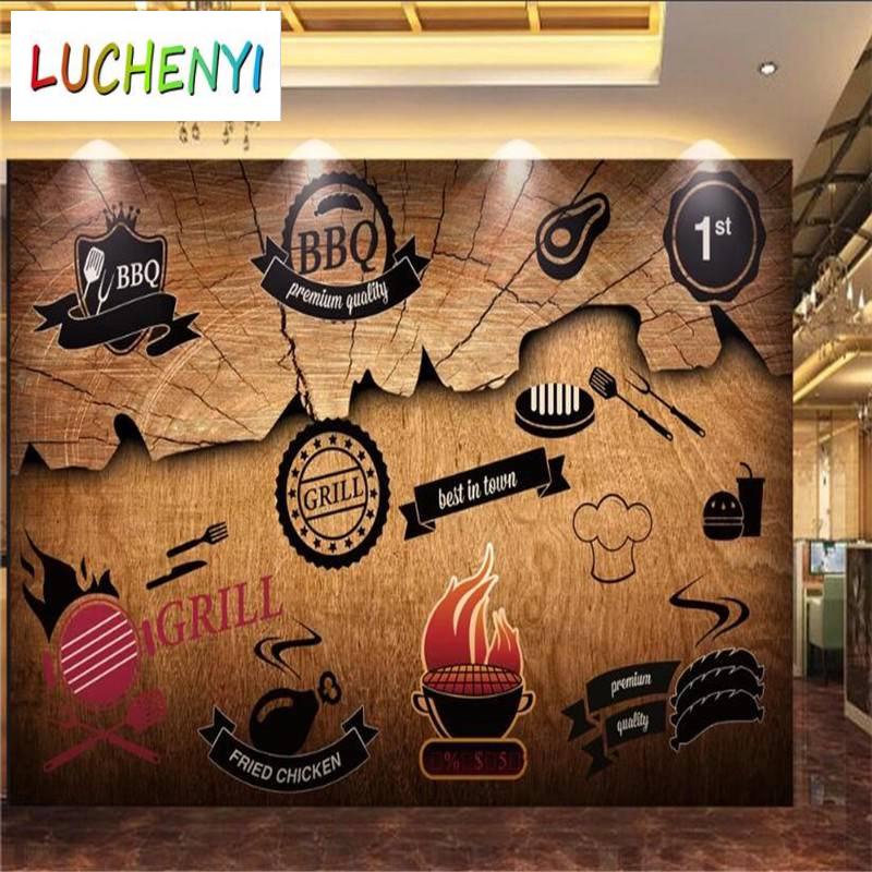 retro barbecue snack restaurant wall 3d court industrial wallpaper ...