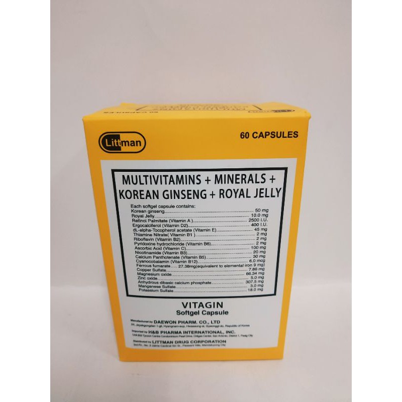 Vitagin Softgel caps (Multivitamins + Minerals +Korean Ginseng+Royal ...