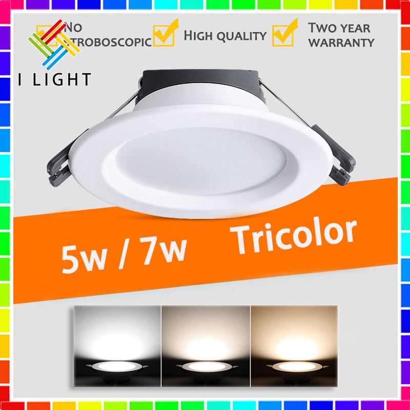 LED Downlight Recessed Pin Lights Panel Ceiling Light, 5W/7W Tri-Color ...