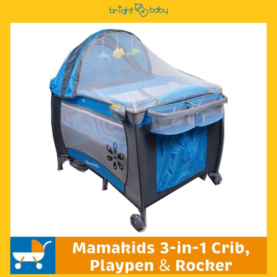 Mamakids 3-in-1 Baby Crib Set Bed, Playpen & Rocker with Mosquito Net ...