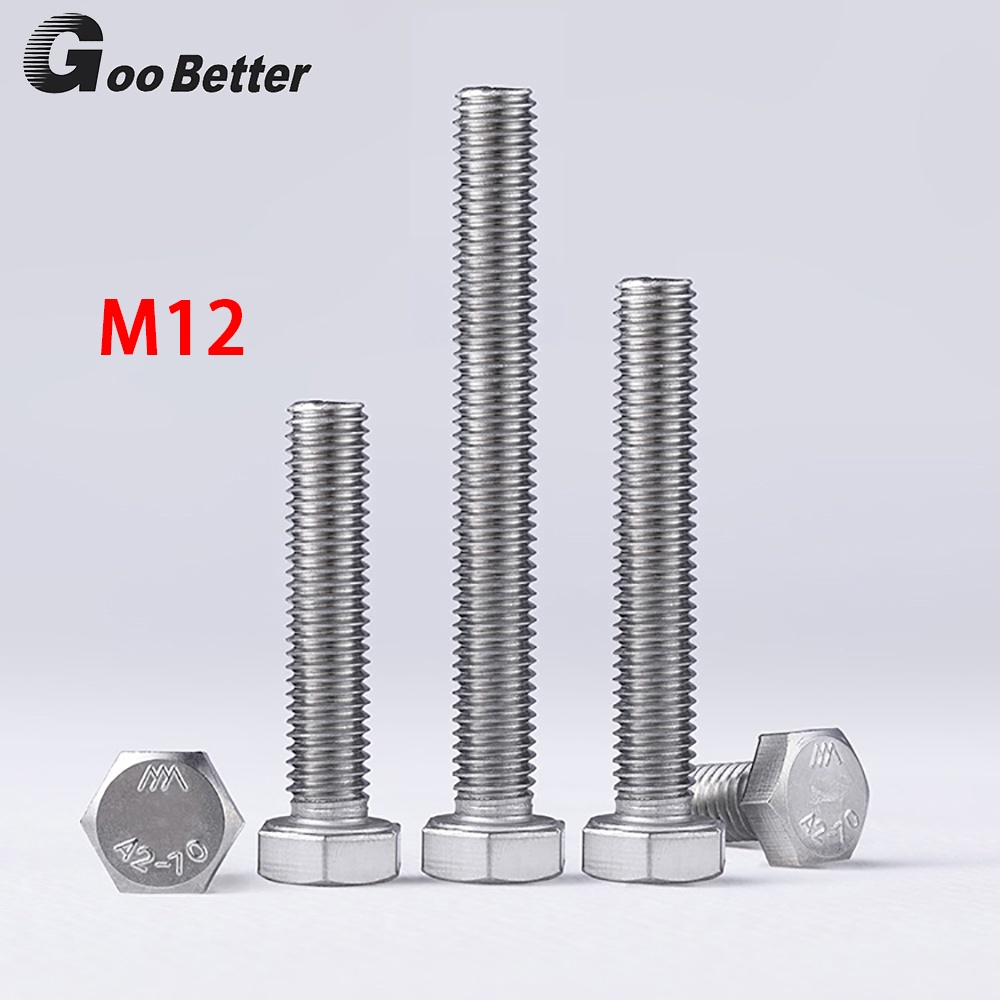 M12 Set Screws Hexagon Bolt 304 Stainless Steel Hex Head Fully Threaded Bolt Extra Long 16-250mm ...