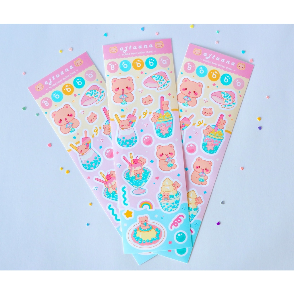 Ajtuana Kawaii Bobba Bear Sticker Sheet | Korean Deco Journal Stickers ...