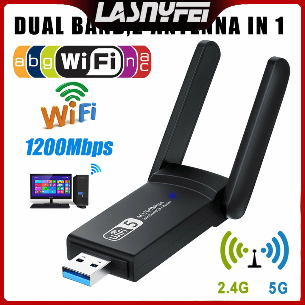 1200Mbps Long Range Dual Band 5GHz Wireless WiFi Adapter Mini USB 3.0 ...