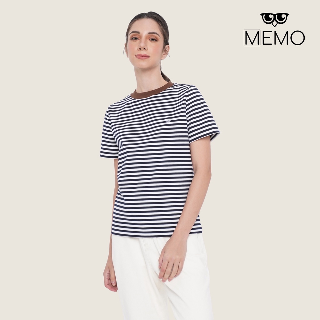 Memo T-Shirt With Contrast Neck Ribbing For Women (Black) | Shopee ...