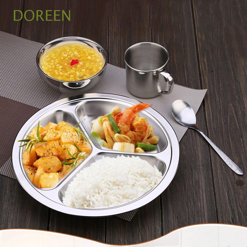 DOREEN 3 Sections Dinner Plate Students Lunch Tray Stainless Steel ...