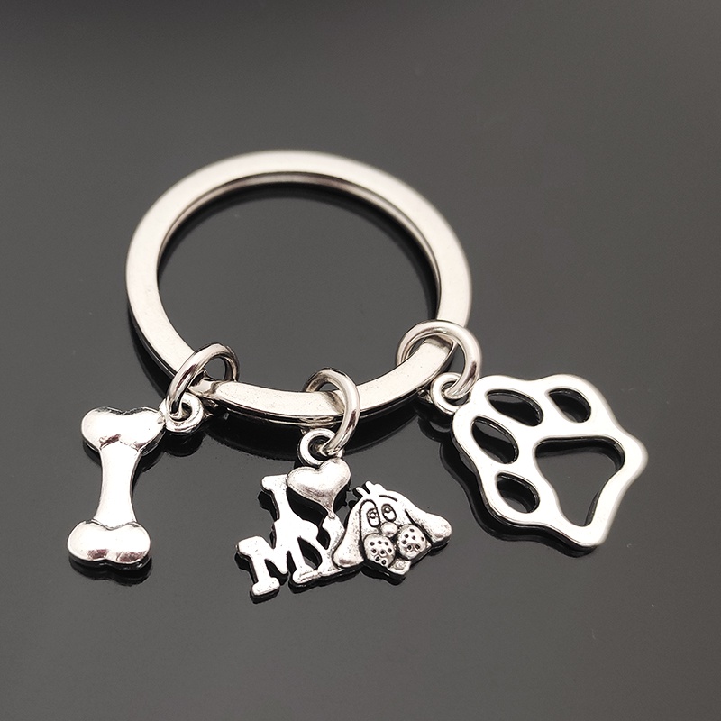 Dog Bone keychain Mini Footprint Pendant Keyring Paw Key Chain Hangle ...