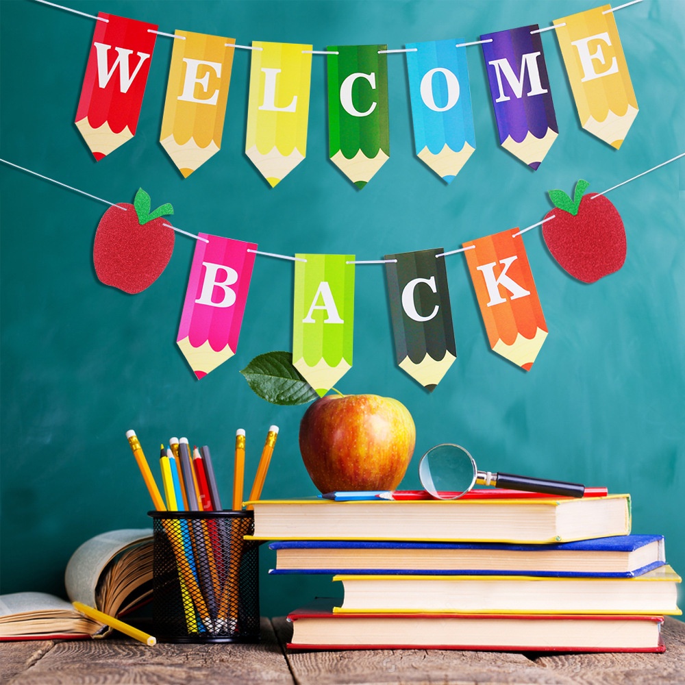 5 Strings Set Welcome Back To School Banner Pencil Alphabet Style Pull ...