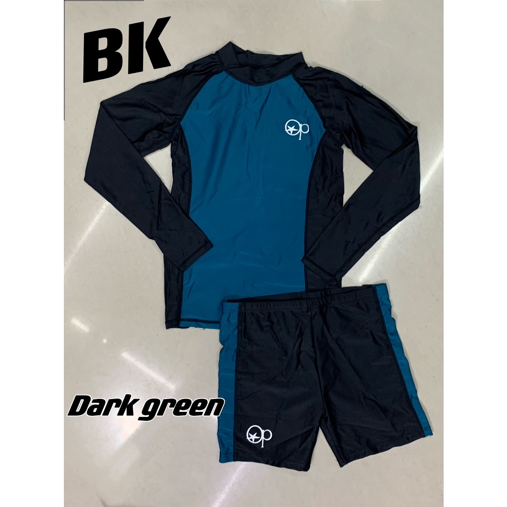 women's op plain swimwear rush guard longsleeves set unisex | Shopee ...