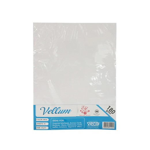 Veco Vellum Board Paper White 180gsm Letter 10s | Shopee Philippines