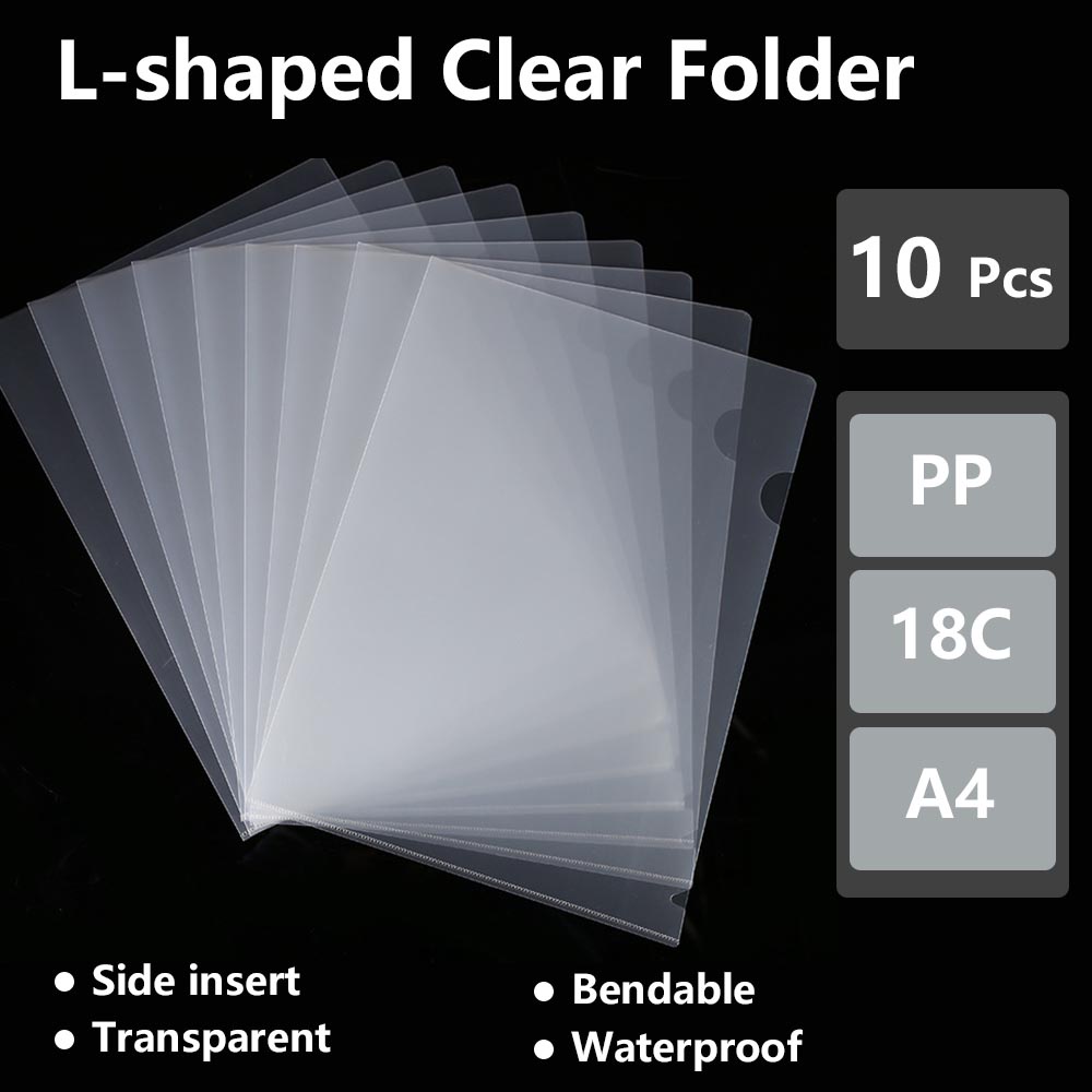 10 Pcs L Shaped Clear Folder A4 Paper Clip Folder File Organizer Office ...