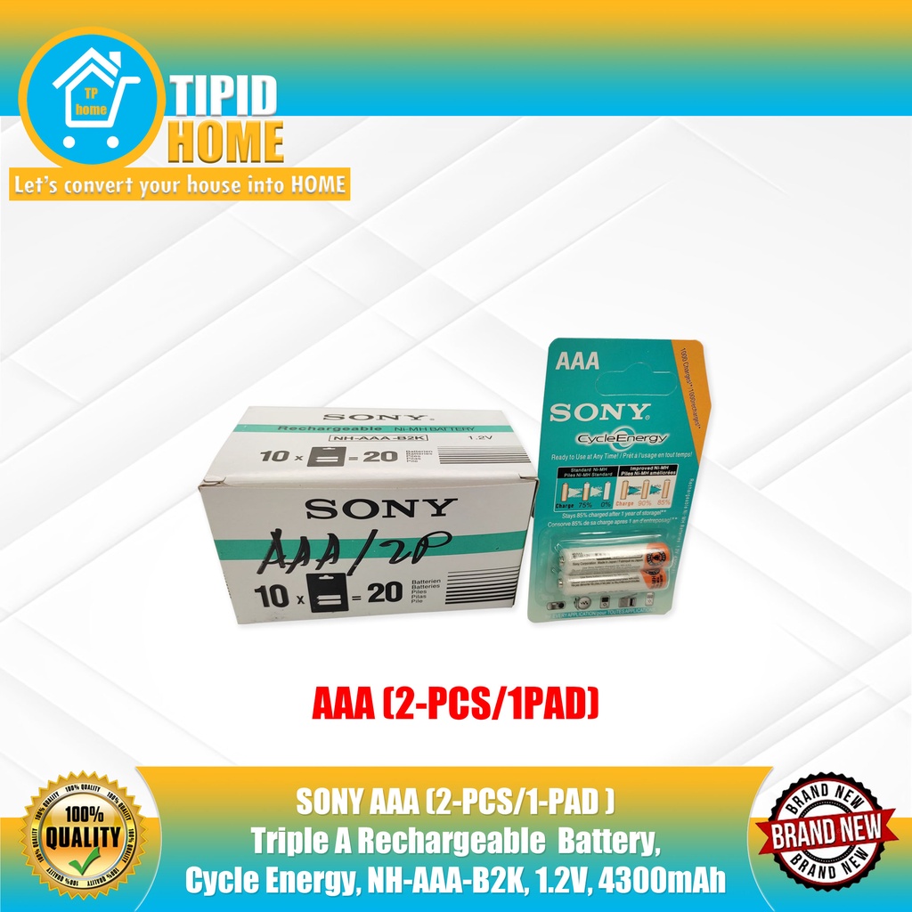 SONY AAA (2-PCS/1-PAD ) Triple A Rechargeable Battery, Cycle Energy, NH ...