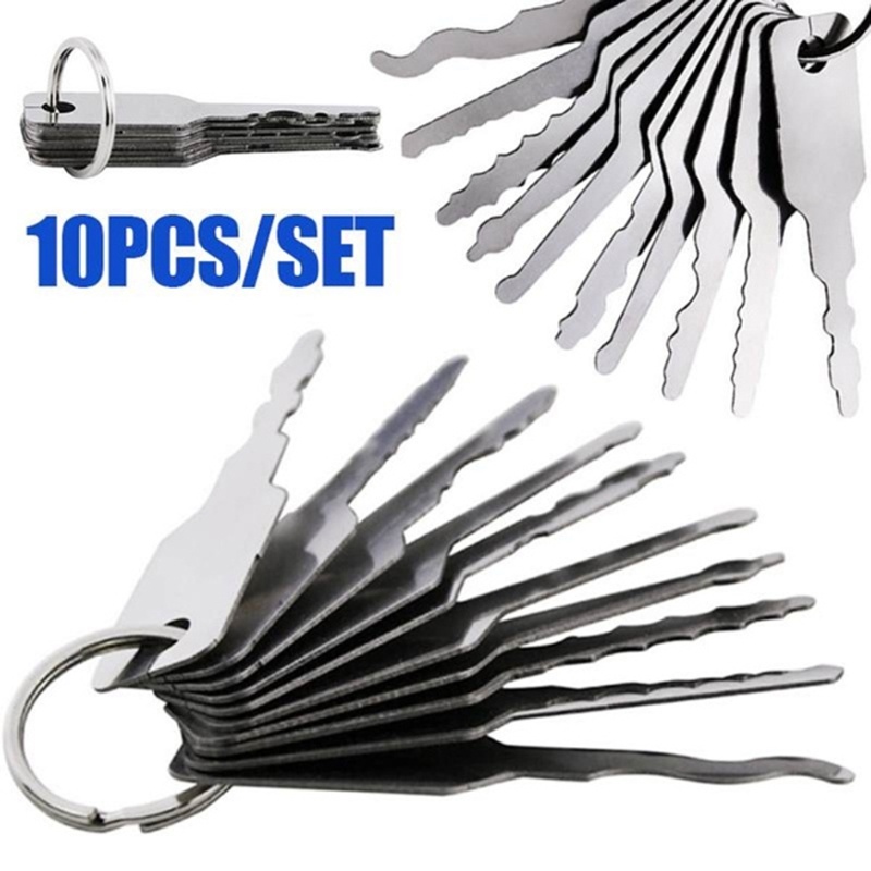 10Pcs/Set Stainless Jiggler Blank Keys Dual Sided Car Unlock Lock Open ...