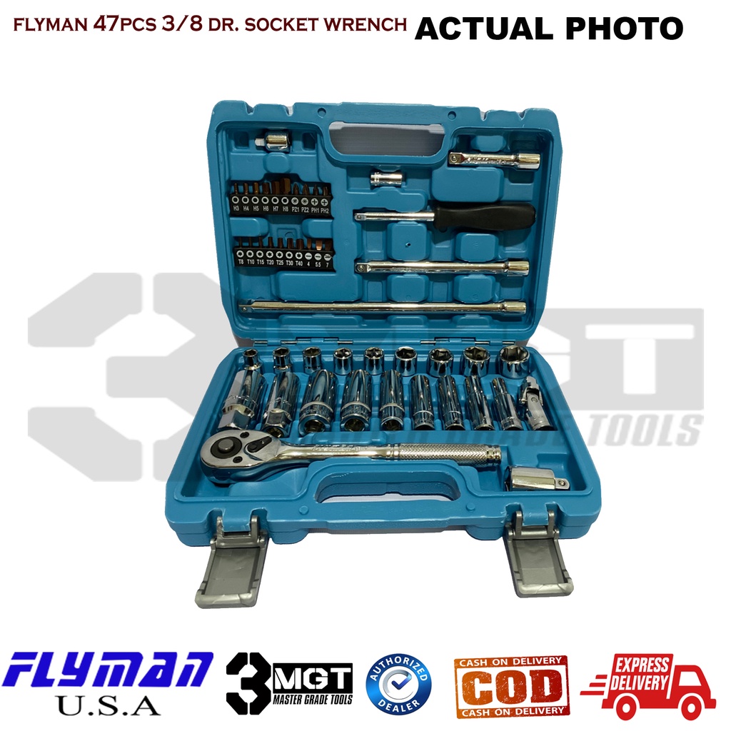 FLYMAN 47 PCS 3/8" DRIVE SOCKET SET ORIGINAL HEAVY DUTY | Shopee ...