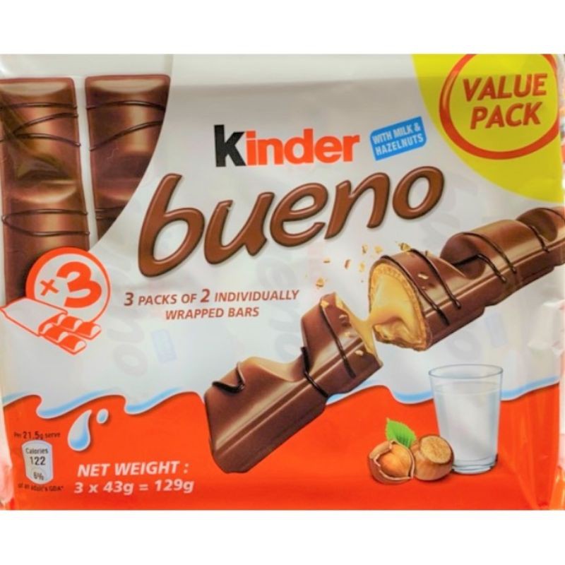 Kinder Bueno with Milk & Hazelnuts 3 x 43g (129g) | Shopee Philippines
