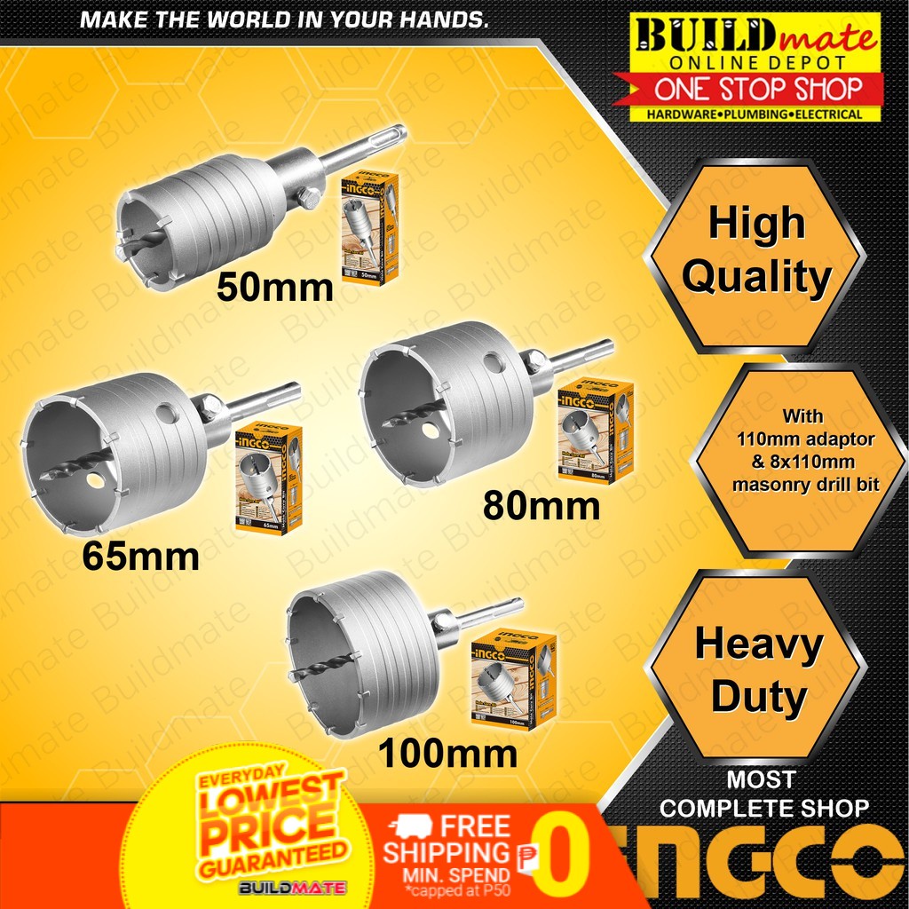 BUILDMATE Ingco Hole Core Bit with Adaptor and Masonry Drill Bit 50mm ...