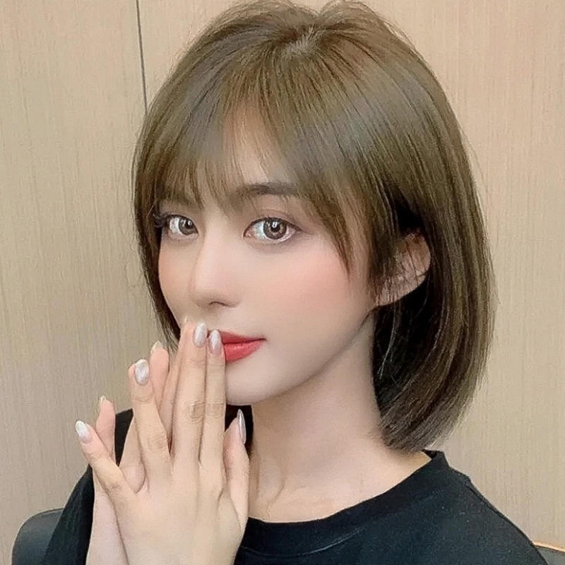 Wig Female Real Hair Age Reducing Clavicle Hair Natural Cute Bob Head Medium Long Hair Wig