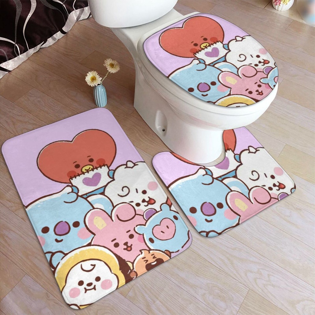 BTS BT21 Bathroom Floor Mat Set, Printed And Washable Non-Slip Floor ...