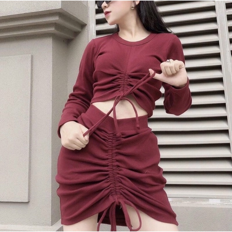 Sexy Drawstring Shirt And Skirt Set, Super Slim body Hugging form ...