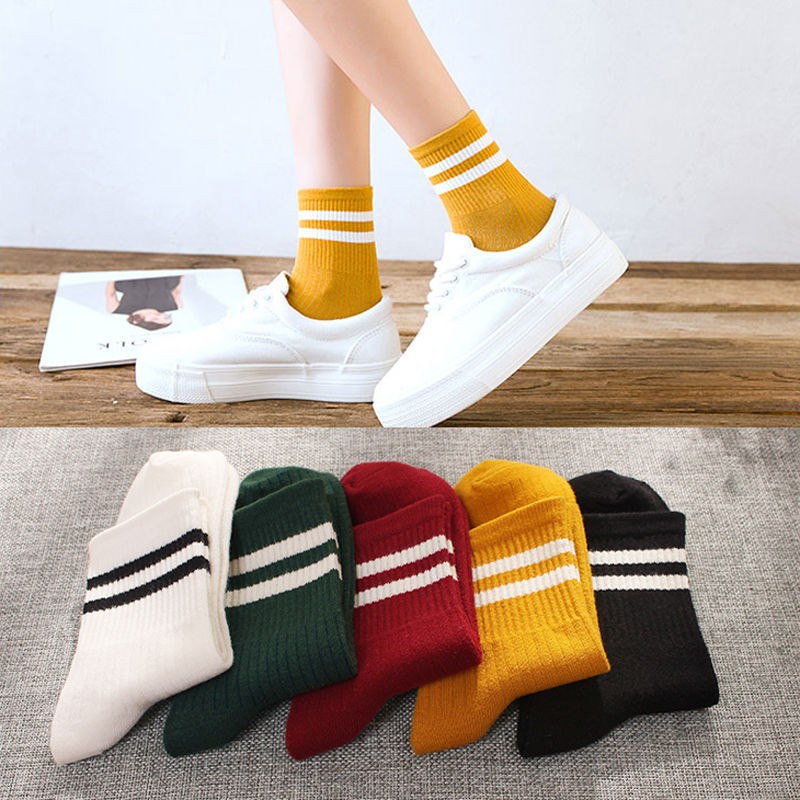 Ready stock Women's Fashion Korean socks Two Bars high quality Stripe ...