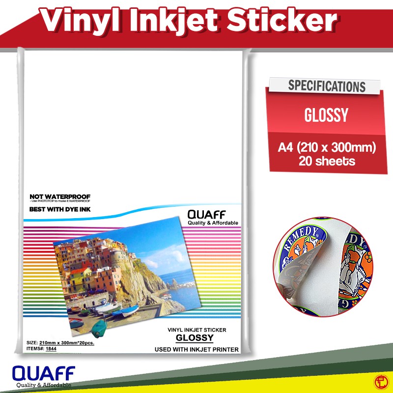 Quaff Vinyl Inkjet Sticker A4 Size Glossy Matte Transparent 20 Sheets ...