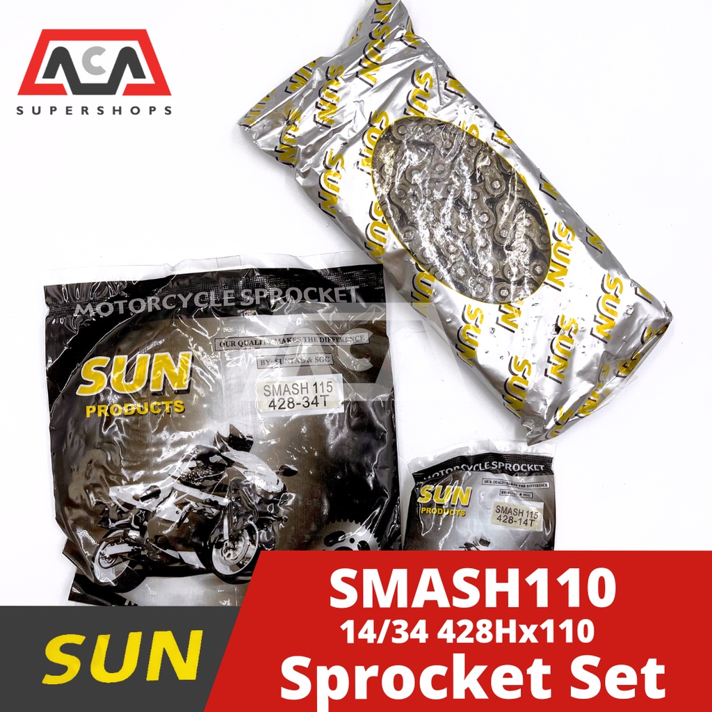 Sun Chain and Sprocket Set Suzuki SMASH 110/Smash115(428 X 110 14T/34T ...