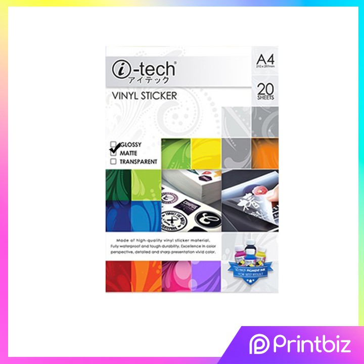ITECH Inkjet Vinyl Sticker Waterproof A4 ( GLOSSY | MATTE | TRANSPARENT ...