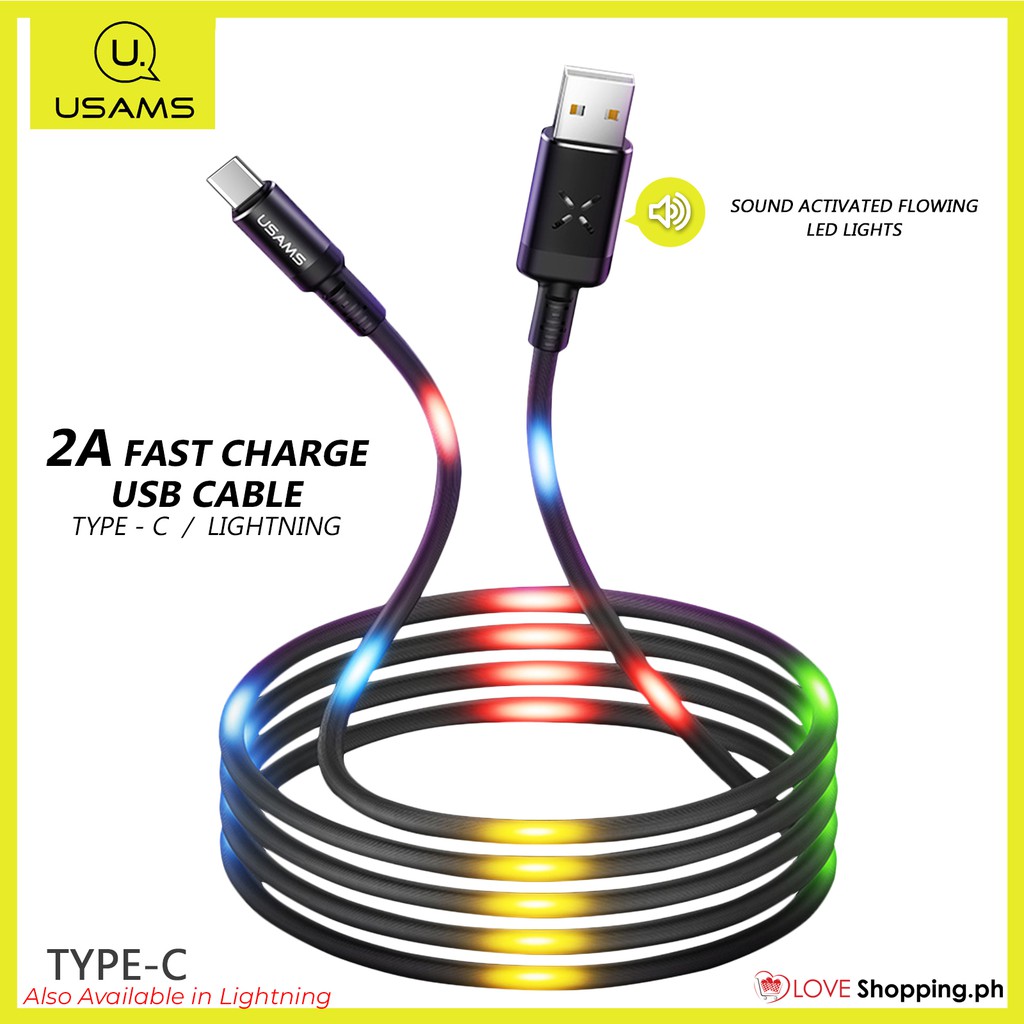 USAMS Sound Activated LED Flowing Light 2A USB Cable with Type C and ...