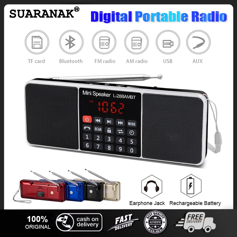 Digital Portable Radio AM FM Bluetooth Speaker Stereo MP3 Player TF SD Card USB Drive Handsfree ...