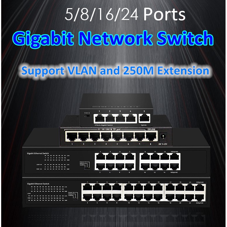 Steel shell 5 ports 8 ports 16 ports 24 ports 1000M full Gigabit switch ...