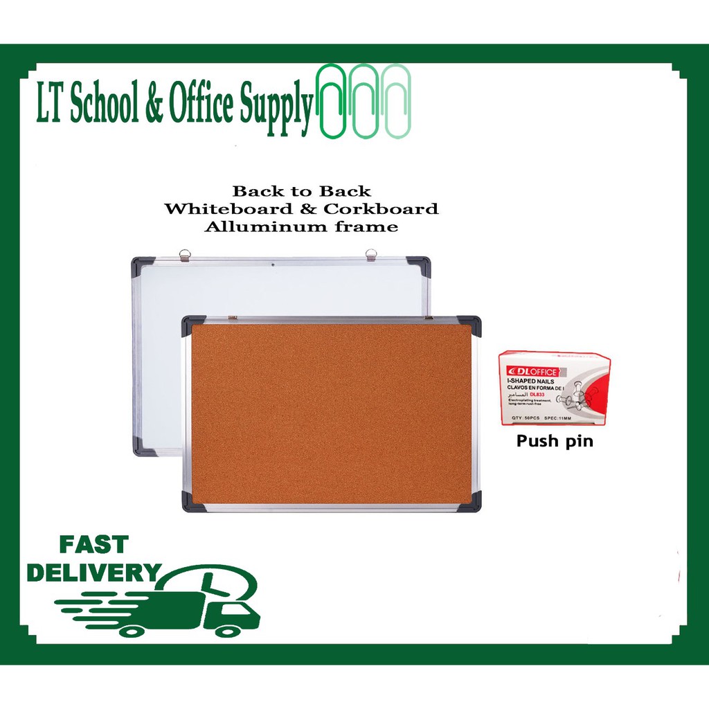 Back to back Corkboard Whiteboard Aluminum Frame with 1box/50pcs Push pin | Shopee Philippines