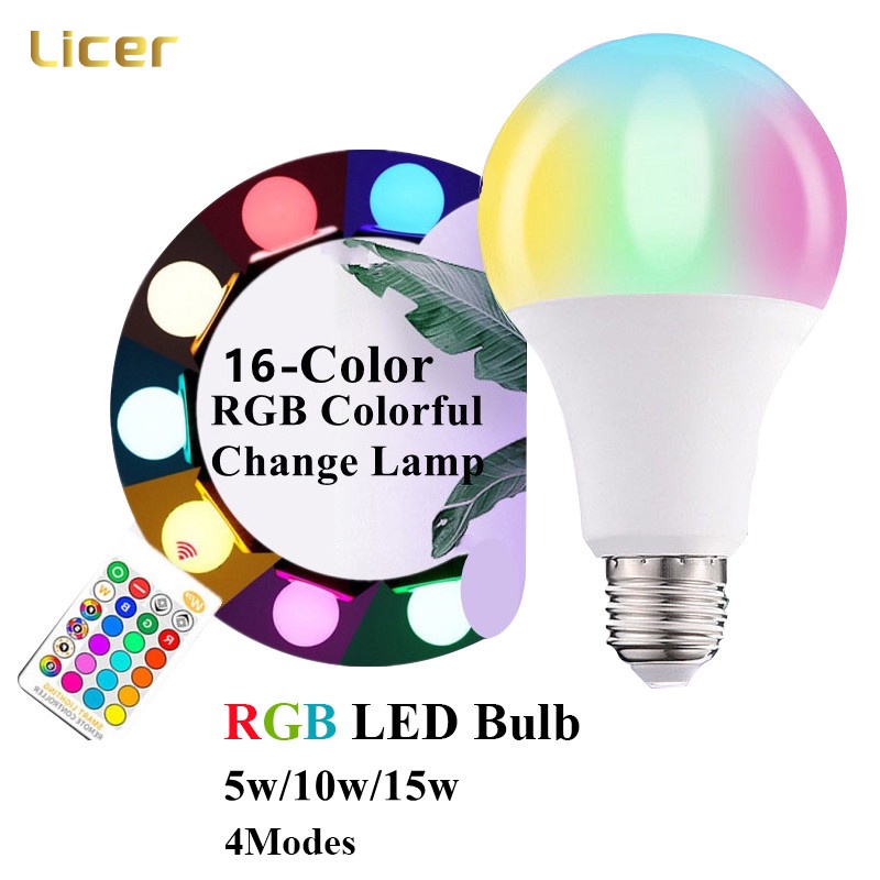 Licer LED Color Bulb Light 5W 10W 15W Remote Control 4 Modes Dimmable ...